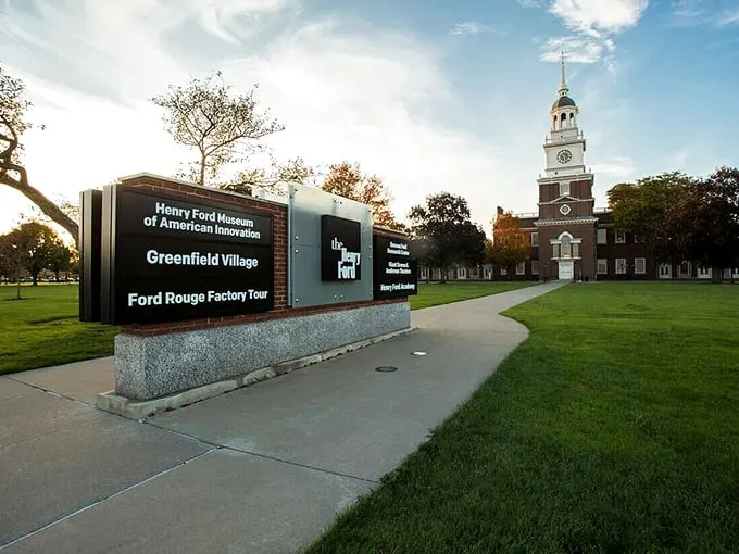 History's welcome mat: Where innovation meets Americana, and the clock tower keeps time with the heartbeat of progress.