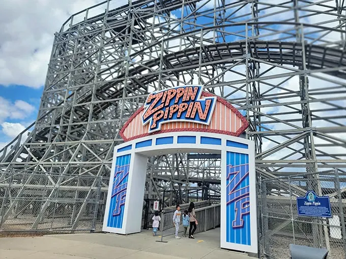 Step right up to the gateway of thrills! This entrance is like a portal to your childhood dreams, minus the awkward teen years.