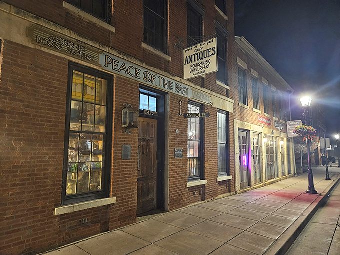 As night falls, the storefront glows like a beacon for night owls and history buffs. Who needs sleep when there are stories to uncover?