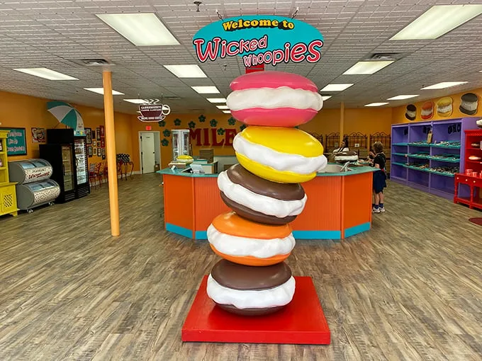 Whoopie pie paradise! Step inside and feast your eyes on a towering monument to Maine's favorite treat.