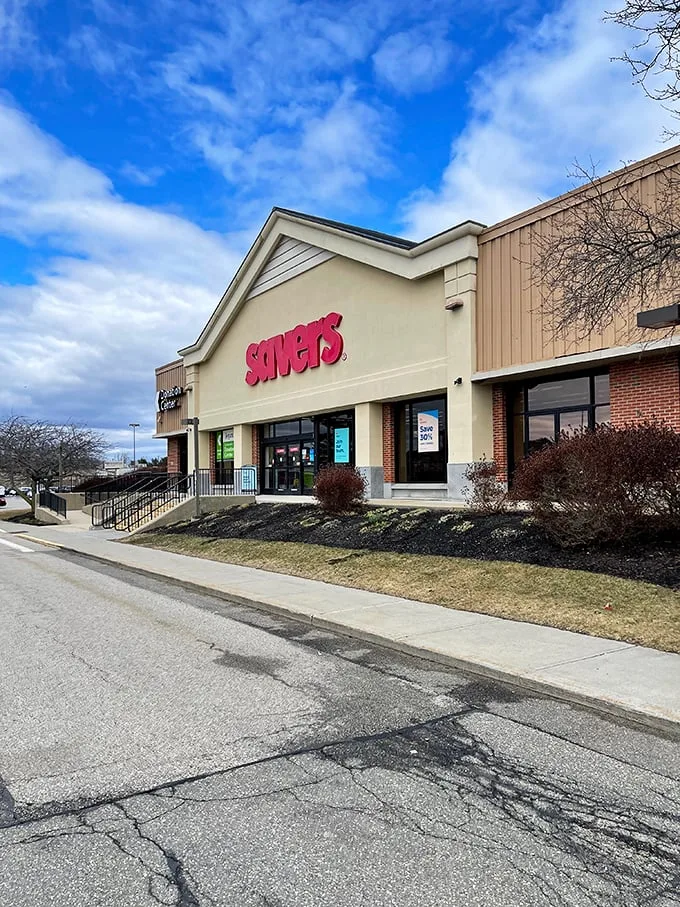Blue skies and big savings! Savers' inviting facade promises a shopping adventure that's easier on your wallet than a dollar menu.