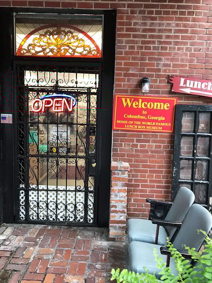 Knock knock! Who's there? Your inner child, ready to explore a world of retro lunchtime memories behind this charming brick facade.