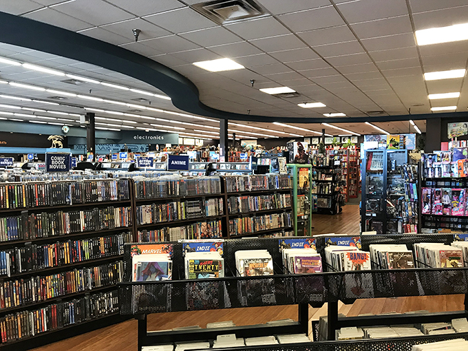 Step inside and prepare for sensory overload! Rows of books, movies, and games stretch as far as the eye can see.