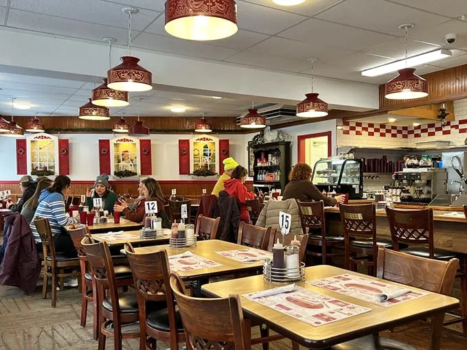 Step into a time capsule of comfort! Rolly's interior is like a warm hug from your favorite aunt, complete with red checkered accents and the promise of hearty meals to come.