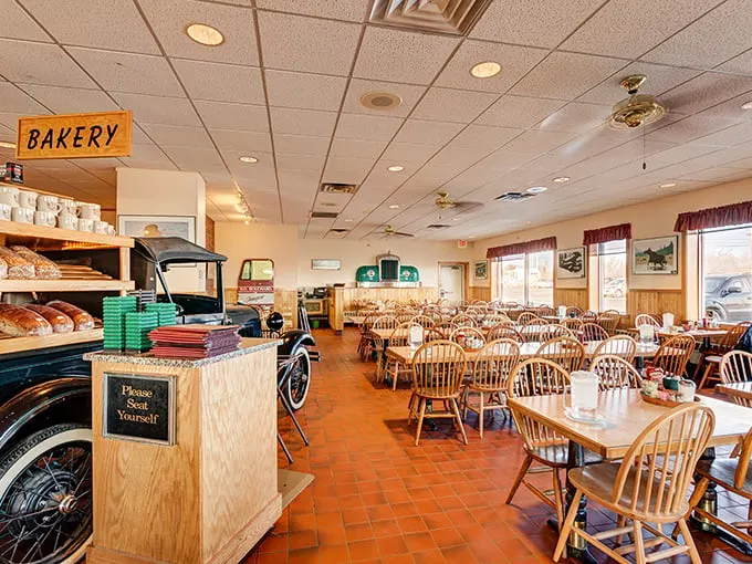 Step inside and you'll feel like you've traveled back in time. The bakery sign promises sweet delights, while the vintage decor whispers tales of road trips past.