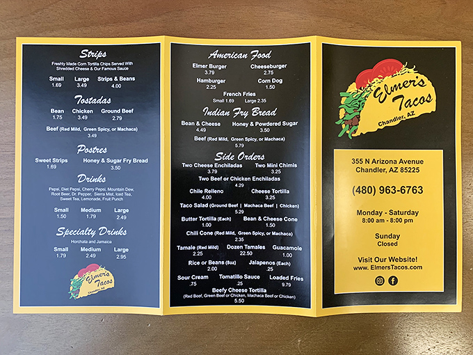 Decisions, decisions! Elmer's menu is like a treasure map for your taste buds, with hidden gems waiting to be discovered.