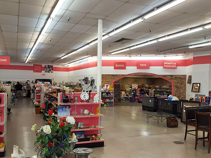 Step into a world where "Books," "Toys," and "Infants & Toddlers" aren't just signs – they're invitations to embark on a thrifting adventure.
