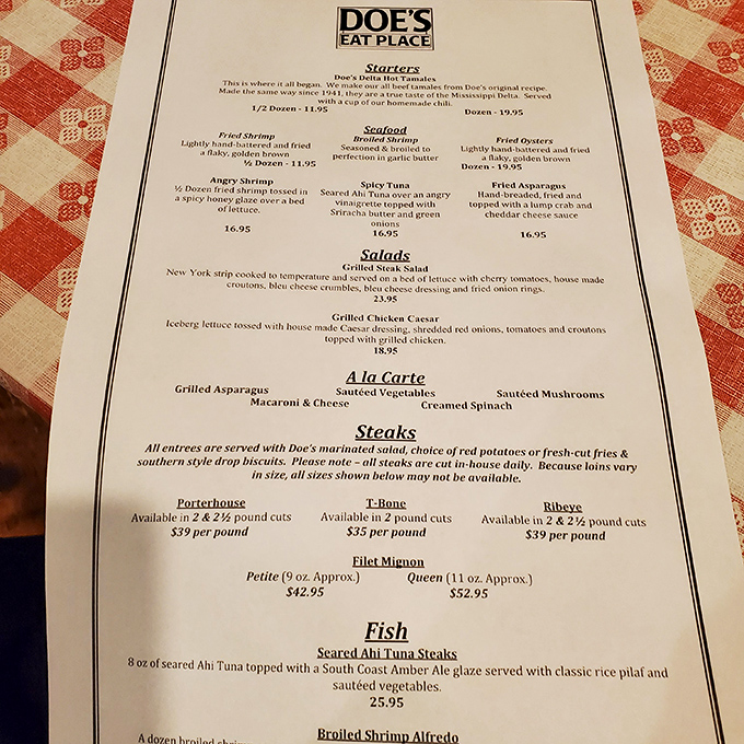 Menu, oh menu, how do I love thee? Let me count the ways... from hot tamales to porterhouse steaks, Doe's offerings are a culinary choose-your-own-adventure.