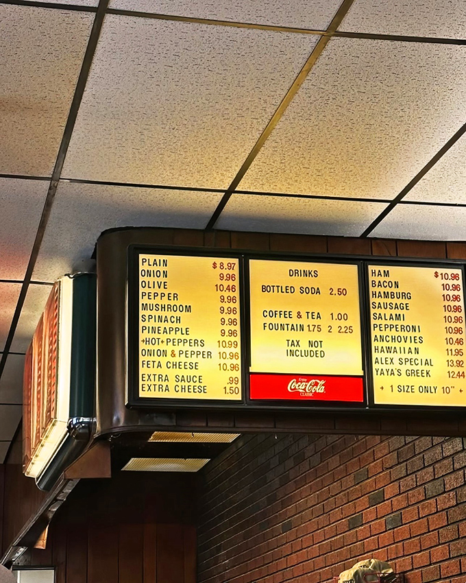 Decisions, decisions! This menu board is a choose-your-own-adventure of pizza perfection. Pro tip: There are no wrong choices here.