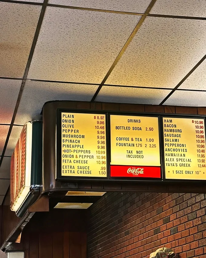Decisions, decisions! This menu board is a choose-your-own-adventure of pizza perfection. Pro tip: There are no wrong choices here.