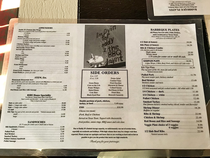 Decisions, decisions! This menu is a carnivore's dream come true. Pro tip: When in doubt, order one of everything.