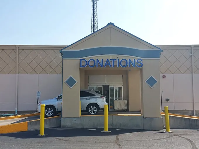 Goodwill Topeka: Where donations become dreams. This wavy-roofed wonder is a bargain hunter's paradise.