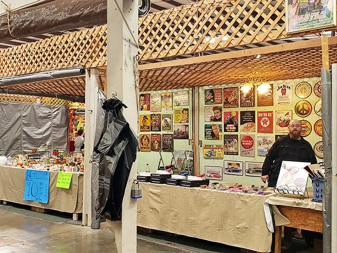 One vendor's display transforms into the next, creating an endless parade of potential discoveries in this mountain-view marketplace.