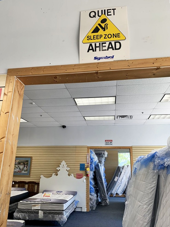 Sleep tight on a budget! A yellow plane keeps watch over dreamland deals in the mattress section.
