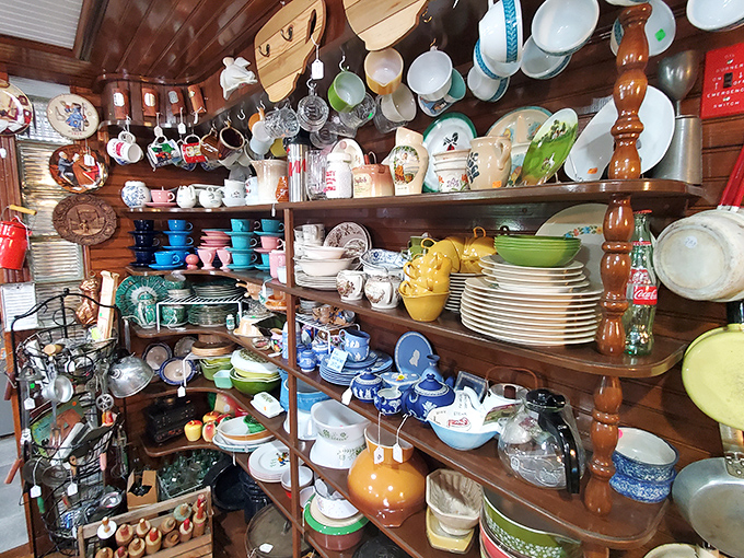 Grandma's kitchen exploded, and the shrapnel landed here. From kitschy salt shakers to vintage Pyrex, it's a culinary time capsule.