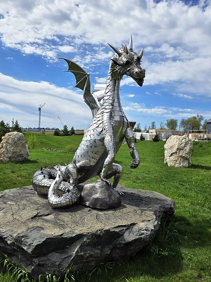 "You shall not pass!" ...without admiring this epic dragon statue. Gandalf would approve of Epic's fantastical landscaping.
