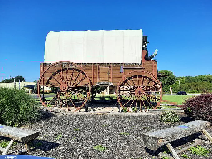 Westward ho! Honest Abe hitches a ride on the world's largest covered wagon, proving history can be larger than life.