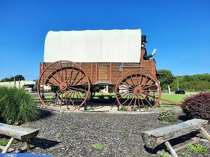 Westward ho! Honest Abe hitches a ride on the world's largest covered wagon, proving history can be larger than life.