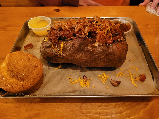Is it a baked potato? A UFO? Nope, it's a loaded spud that's about to make your taste buds do a happy dance.