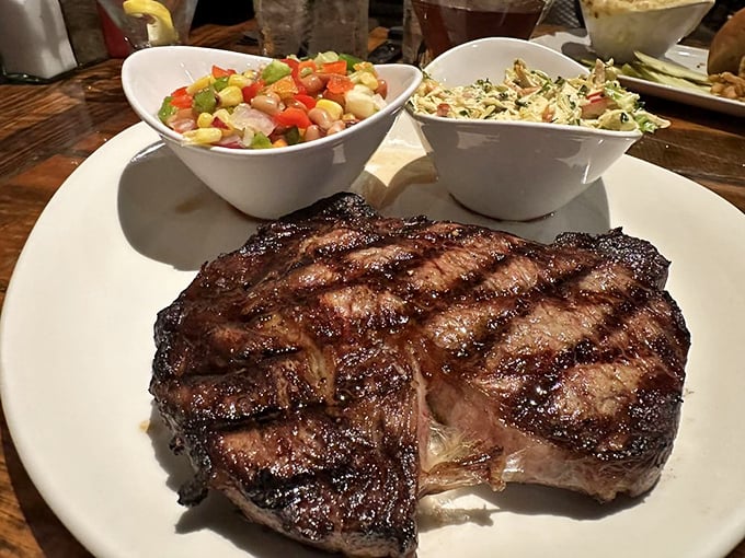 This rib eye steak is the Schwarzenegger of steaks - beefy, well-marbled, and guaranteed to pump you up with flavor.