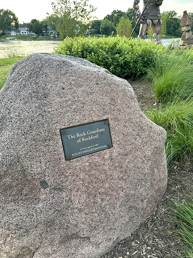 "Even rocks need introductions. This plaque tells the tale of Rockford's most solid citizens - The Rock Guardians."