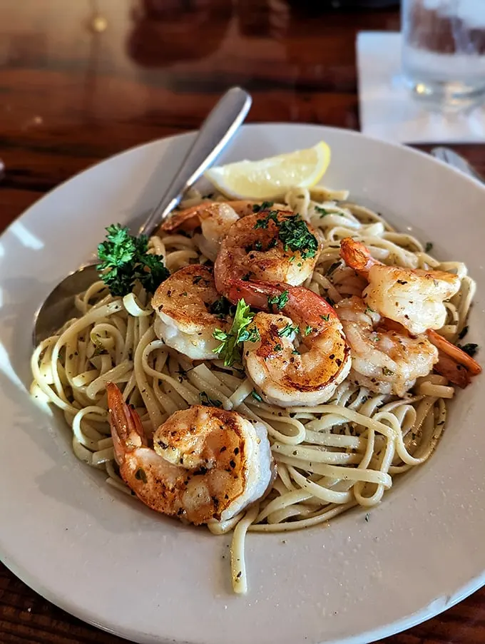 Shrimp on a bed of pasta? It's like "The Princess and the Pea," but every layer is delicious. No fairy tale ending needed—just a bigger fork!
