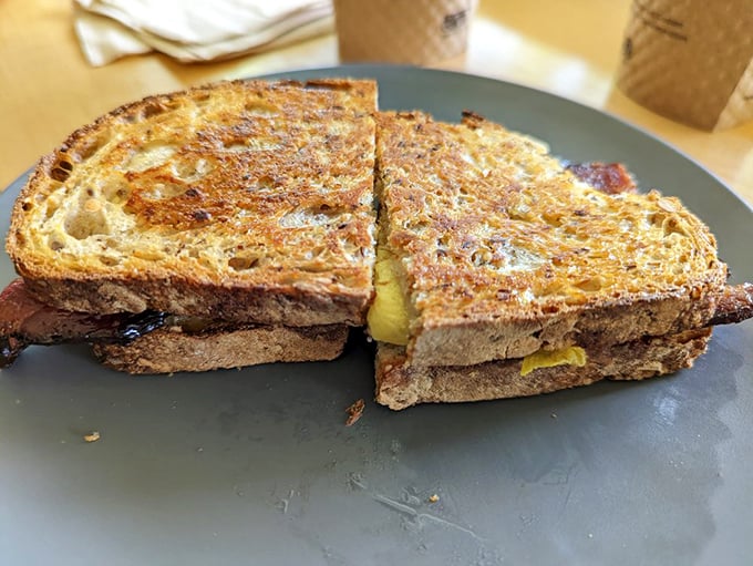 The breakfast sandwich that puts your sad desk lunch to shame! Layers of goodness nestled between perfectly toasted slices of heaven.