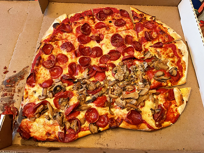 Half pepperoni, half mushroom, all delicious. This pizza doesn't just bridge toppings; it bridges generations of pizza lovers.