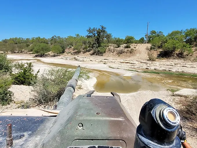 Tank meets Texas terrain in a showdown of steel versus soil. It's like "Transformers" decided to vacation in the Lone Star State.