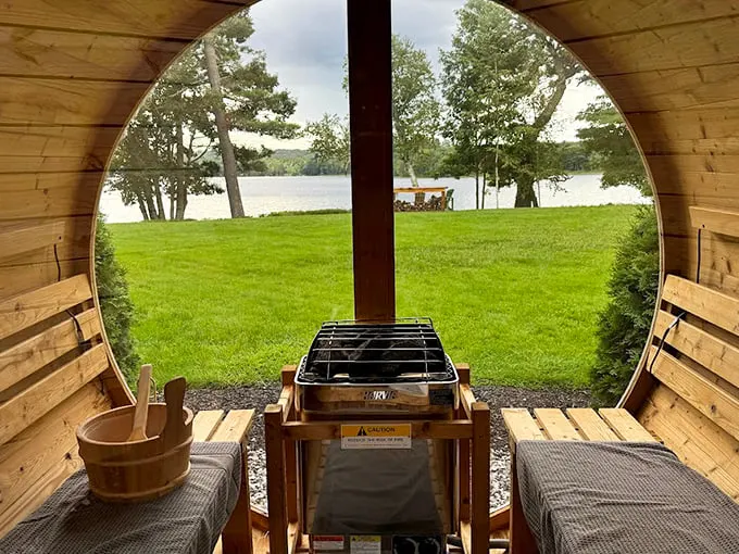 Sauna with a view? More like nature's IMAX. Sweat out your worries while drinking in that lake vista.