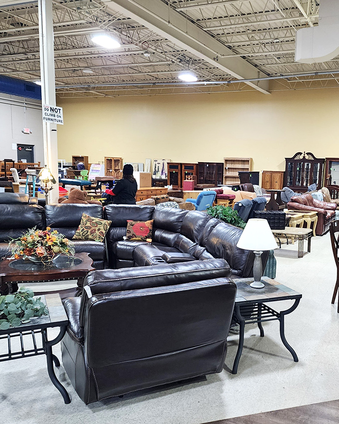 Couch potato paradise! From leather loungers to floral loveseats, this furniture forest has enough seating to host the world's comfiest game night.
