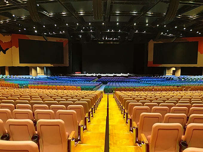 From PowerPoint to power chords - Epic's auditorium is ready for both business presentations and rock concerts.