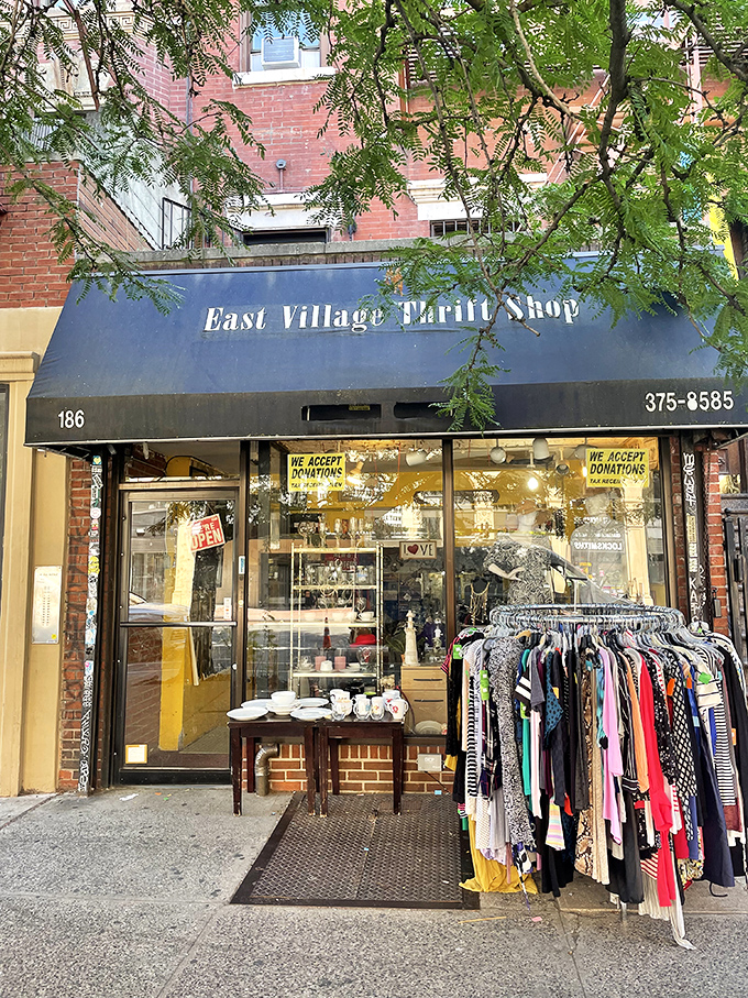 Vintage vibes in the village. East Village Thrift Shop: where every purchase comes with a side of New York attitude.