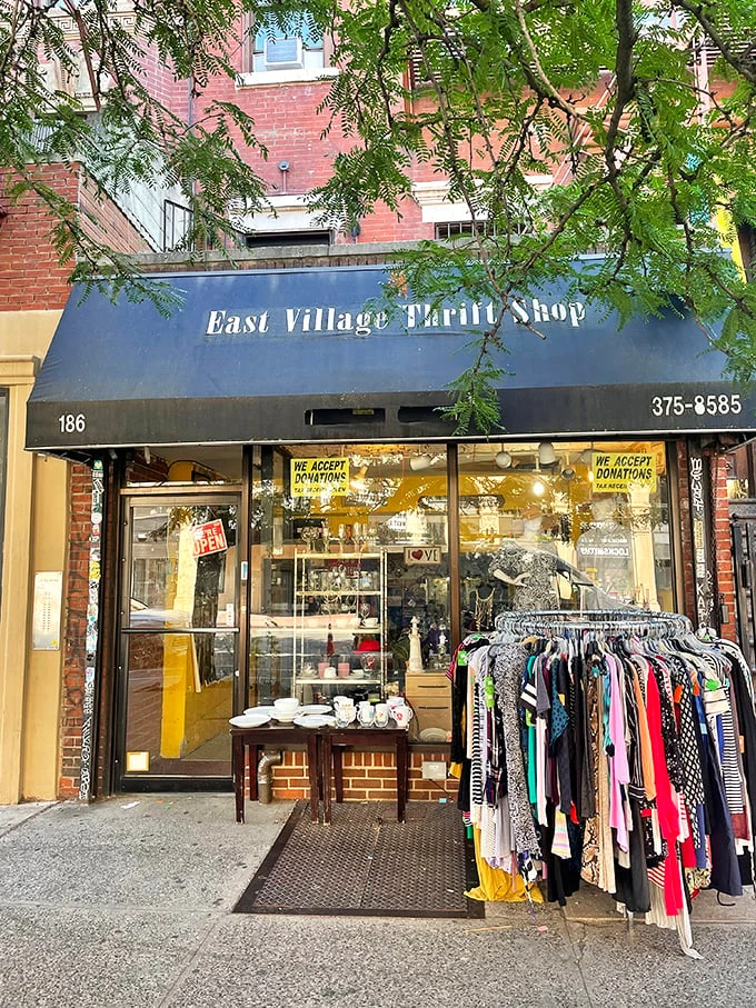Vintage vibes in the village. East Village Thrift Shop: where every purchase comes with a side of New York attitude.