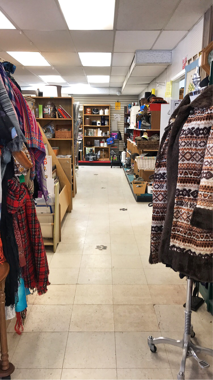 Step into a thrifter's cabin fever dream! Talking Talons offers a hodgepodge of homey treasures and outdoorsy gear.