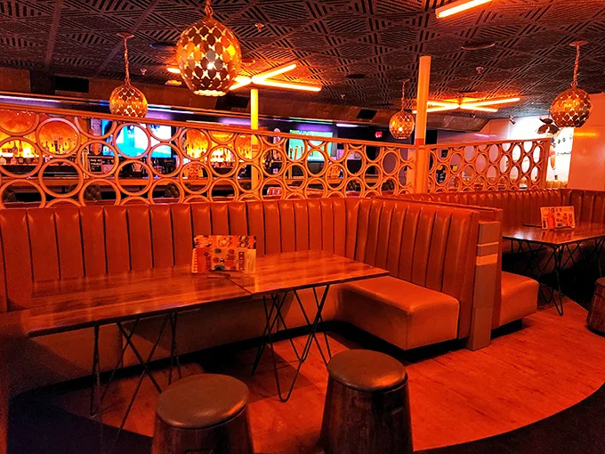 Sink into these plush seats and you might never want to leave. It's like the coolest retro living room you've ever seen.