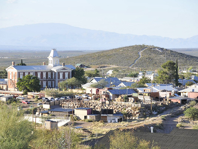 From this vantage point, Tombstone spreads out below, a historical jewel box nestled against the rugged Dragoon Mountains.