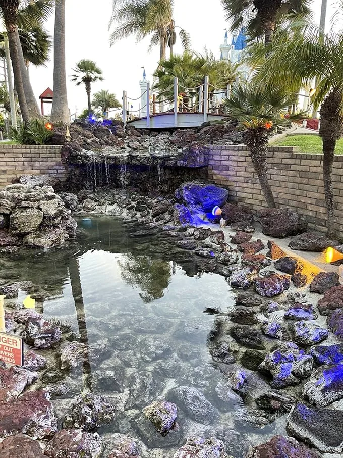 A serene pond or a crafty water trap? This picturesque spot adds a touch of tranquility – and challenge – to your game.