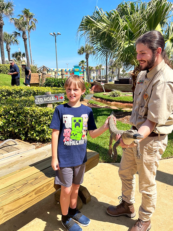 Meet your jungle guide! This friendly staff member is ready to help you navigate the wilds of mini-golf – no machete required.