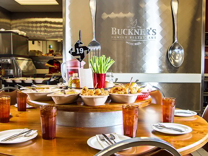 Family-style dining at its finest. Buckner's table setting says, "Come hungry, leave happy, and don't be shy about reaching across the table!"