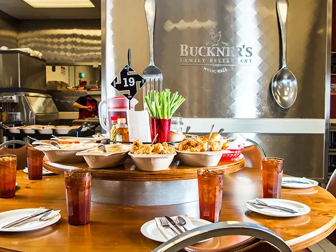 Family-style dining at its finest. Buckner's table setting says, "Come hungry, leave happy, and don't be shy about reaching across the table!"