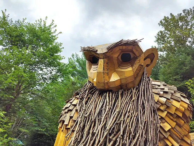 Eyes up here, folks! Benny's gaze is a window to his wooden soul, crafted with more detail than a master carpenter's fever dream.