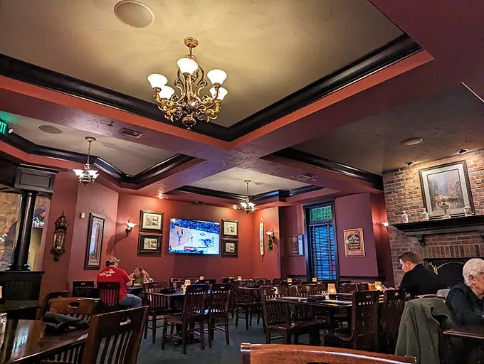 Chandeliers and charm – this dining area is dressed to impress. It's like your Irish grandmother's living room, but with better lighting and more beer.