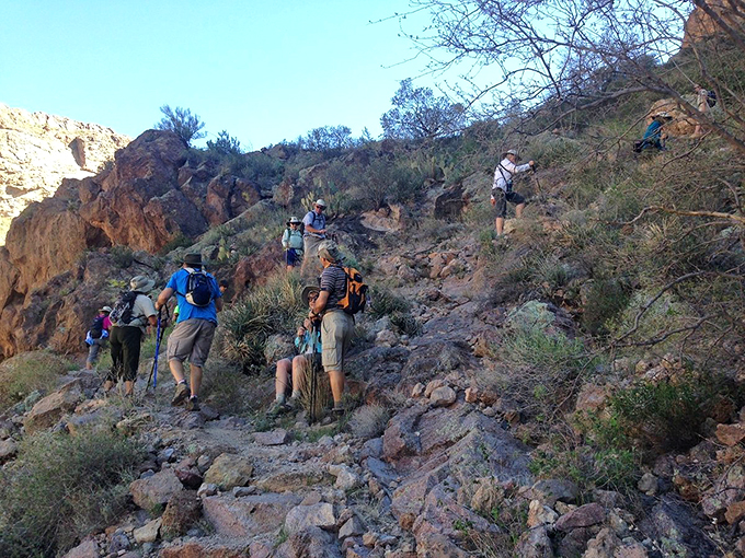 "The original StairMaster." Hikers tackle a rocky trail, proving that nature's gym membership comes with the best views. Who needs a treadmill when you've got this?