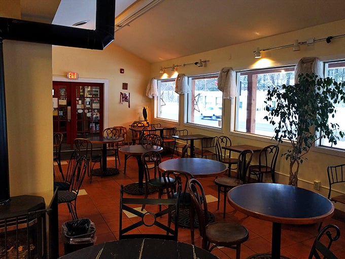 A cozy nook that feels like a warm hug! This inviting space is perfect for lingering over coffee and plotting world domination… or just your next meal.