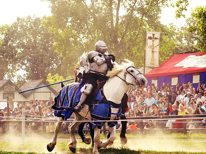 Horsing around, medieval style. This knight in shining armor is living proof that chivalry isn't dead – it just needed a costume change.