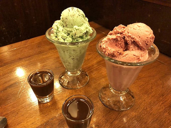 Mint chip and cherry hot fudge join forces in this sundae spectacular. It's like Christmas and Valentine's Day had a delicious baby!