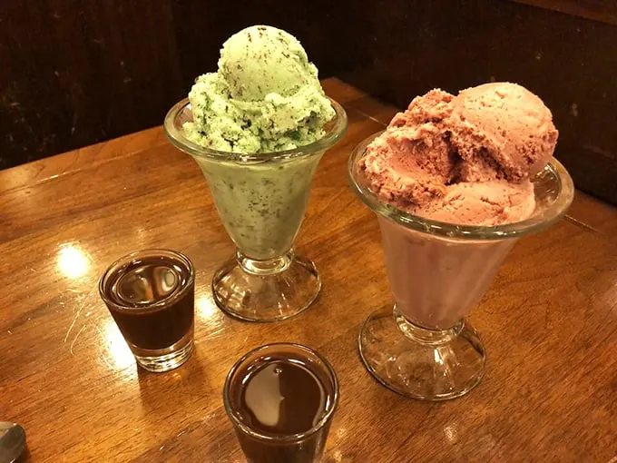 Mint chip and cherry hot fudge join forces in this sundae spectacular. It's like Christmas and Valentine's Day had a delicious baby!