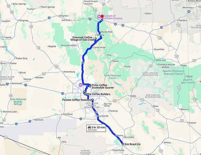 arizona coziest coffee shops map