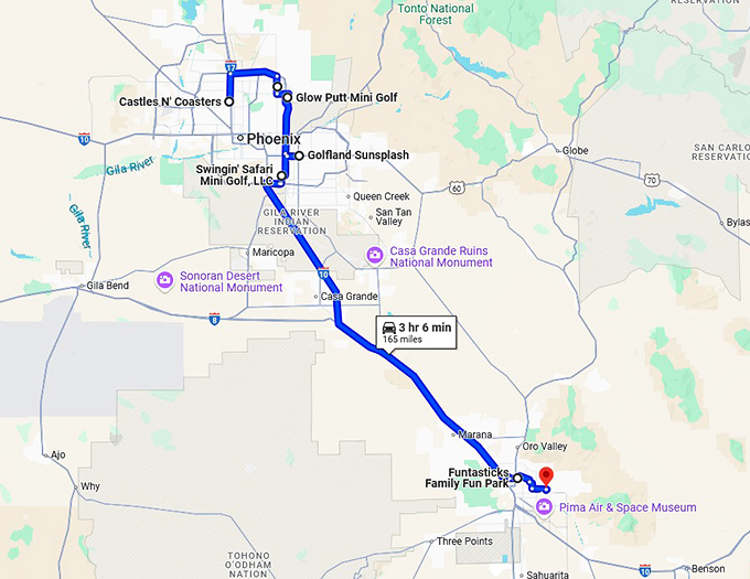 arizona quirky mini golf map